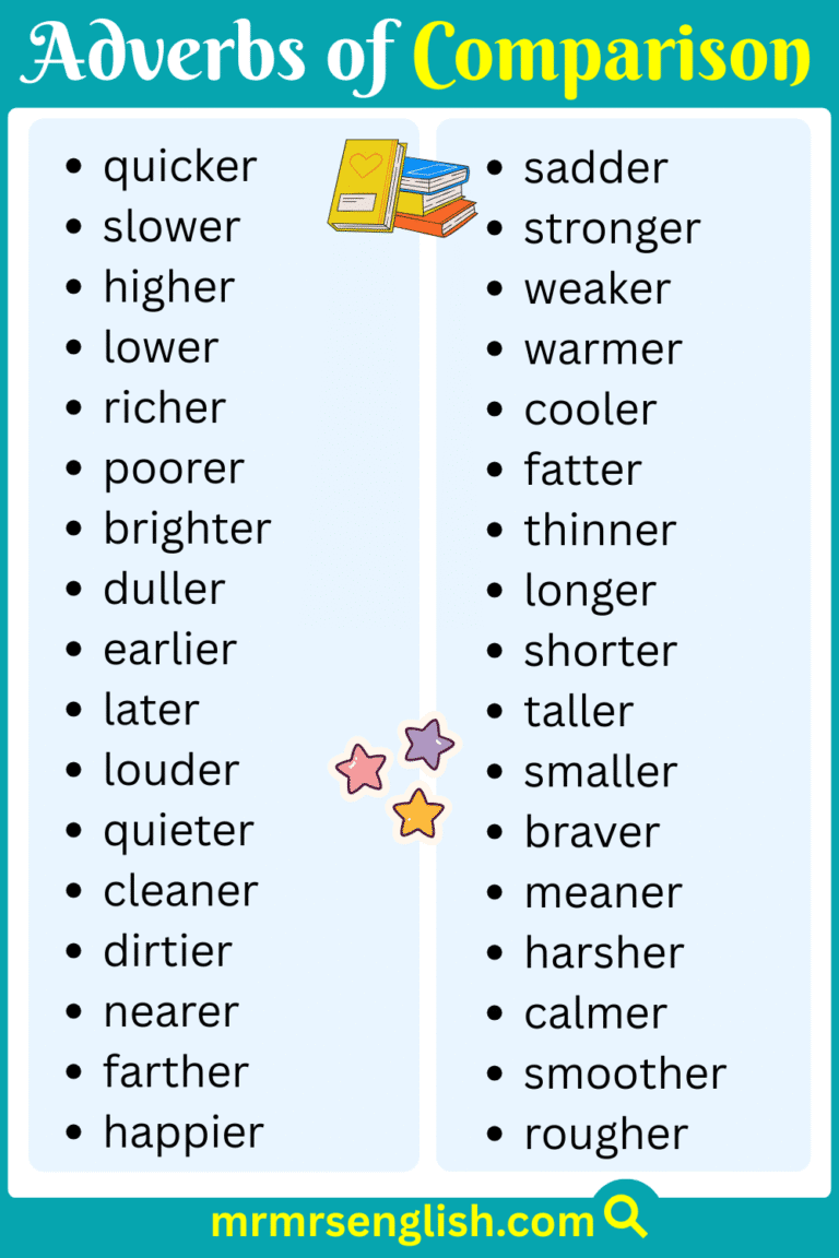 List of Adverbs of Comparison in English | 500 Comparison Adverbs - MR ...