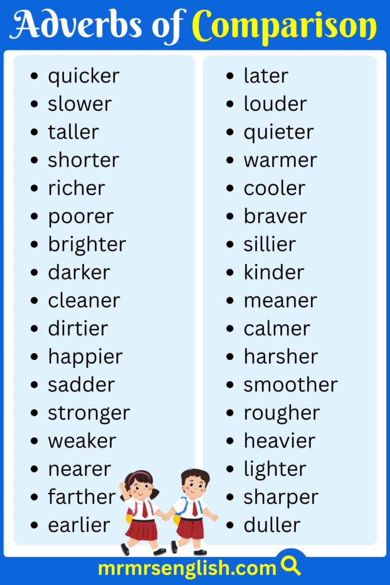 List of Adverbs of Comparison in English | 500 Comparison Adverbs - MR ...