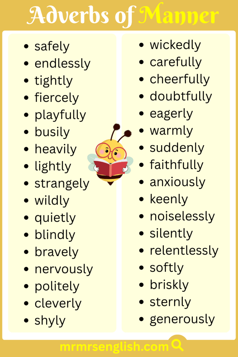 List of Adverbs of Manner in English | 500 Adverbs of Manner - MR MRS ...