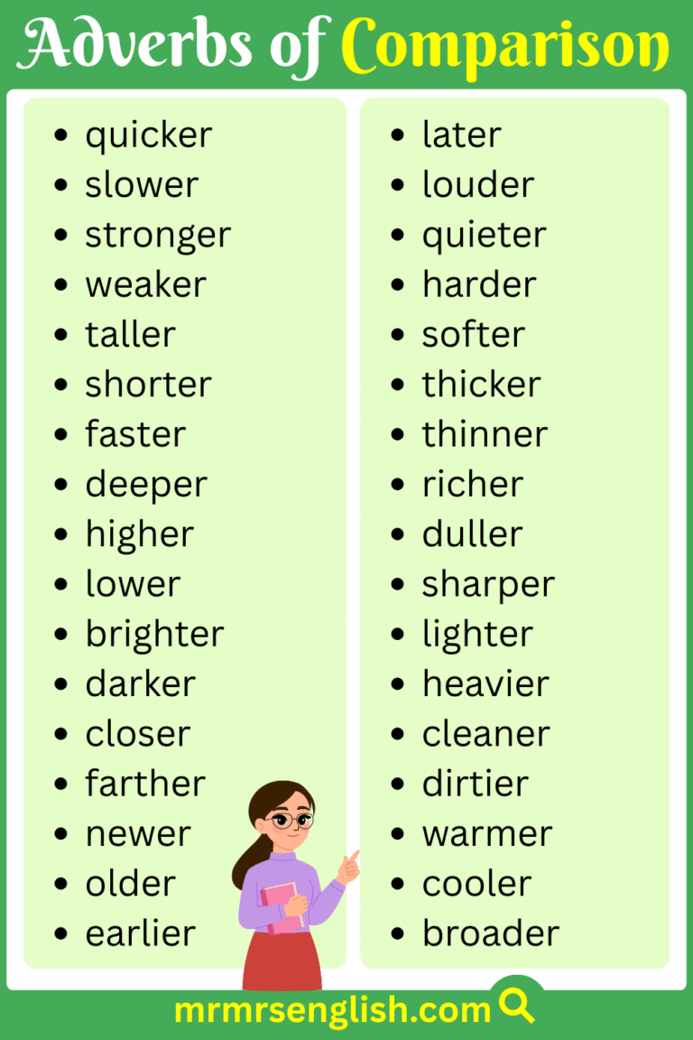 List of Adverbs of Comparison in English | 500 Comparison Adverbs - MR ...