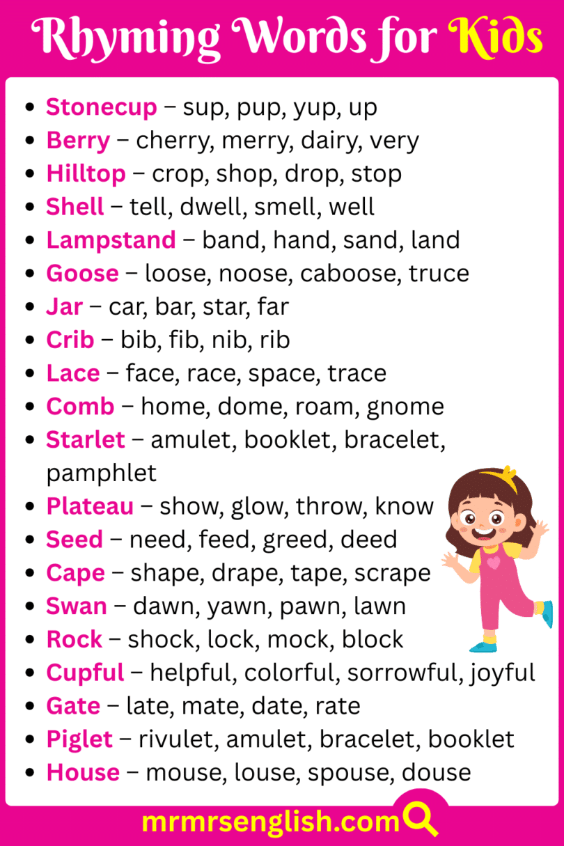 500 Rhyming words for Kids in English with Pictures - MR MRS ENGLISH