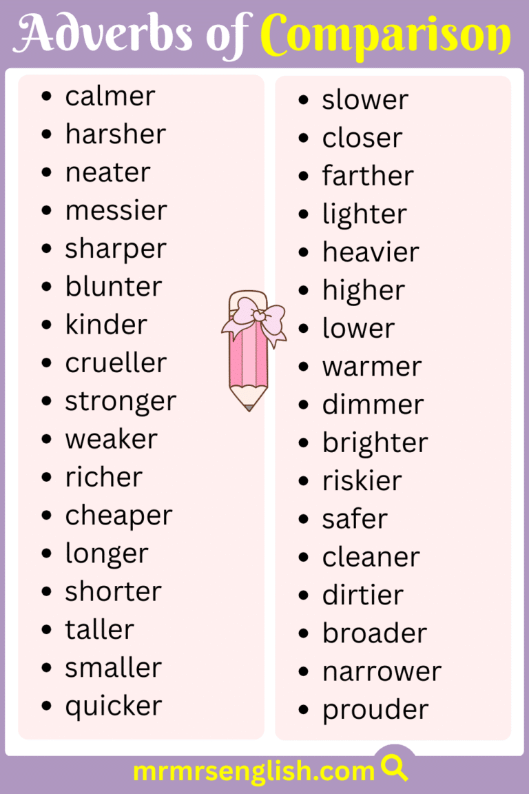 List of Adverbs of Comparison in English | 500 Comparison Adverbs - MR ...