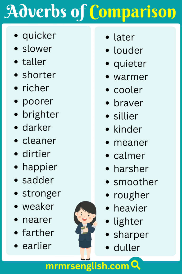 List Of Adverbs Of Comparison In English 500 Comparison Adverbs Mr