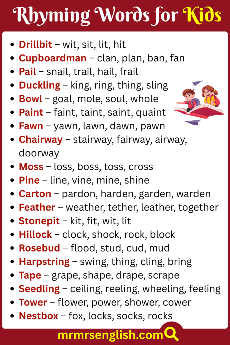 500 Rhyming words for Kids in English with Pictures - MR MRS ENGLISH
