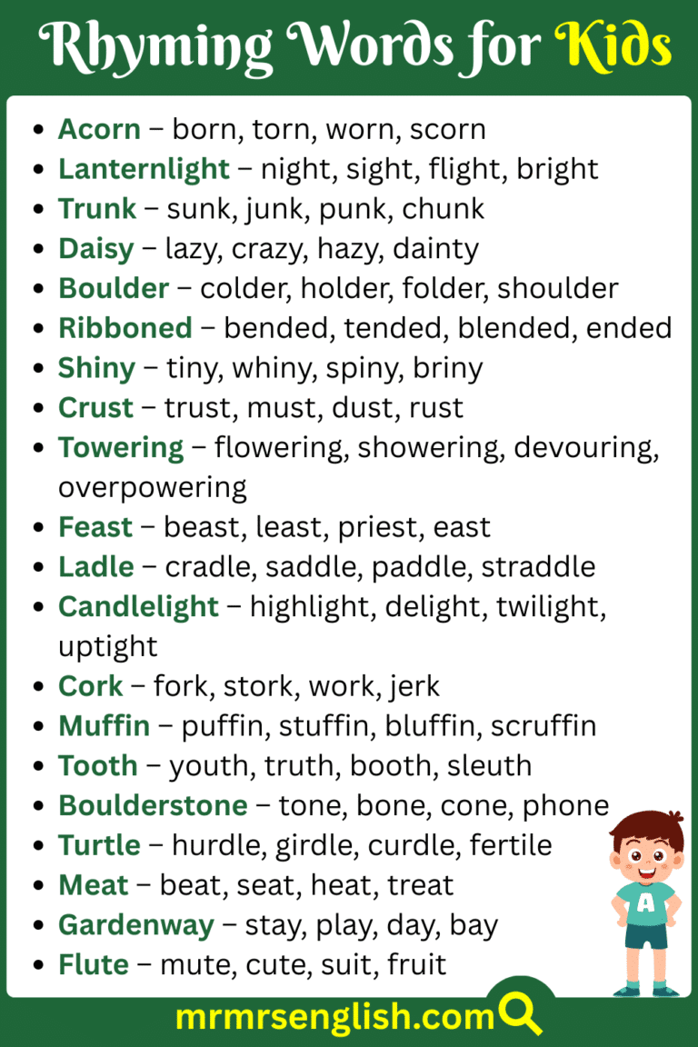 500 Rhyming words for Kids in English with Pictures - MR MRS ENGLISH