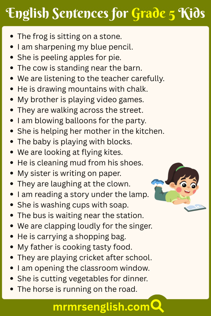 500 Basic English Sentences for Grade 5 Kids with Their Pictures - MR ...