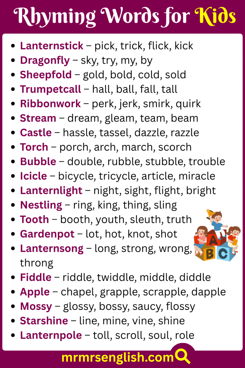 500 Rhyming words for Kids in English with Pictures - MR MRS ENGLISH