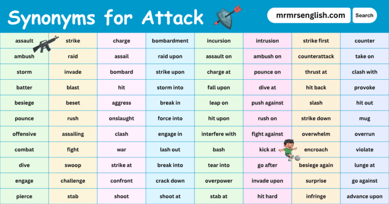 100 Synonyms for Attack in English with their Pictures - MR MRS ENGLISH
