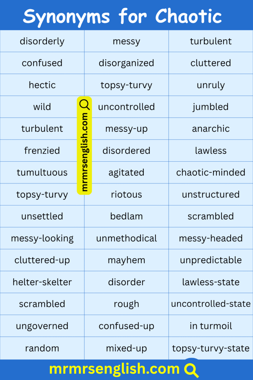 Synonyms for Chaotic in English with their Pictures - MR MRS ENGLISH