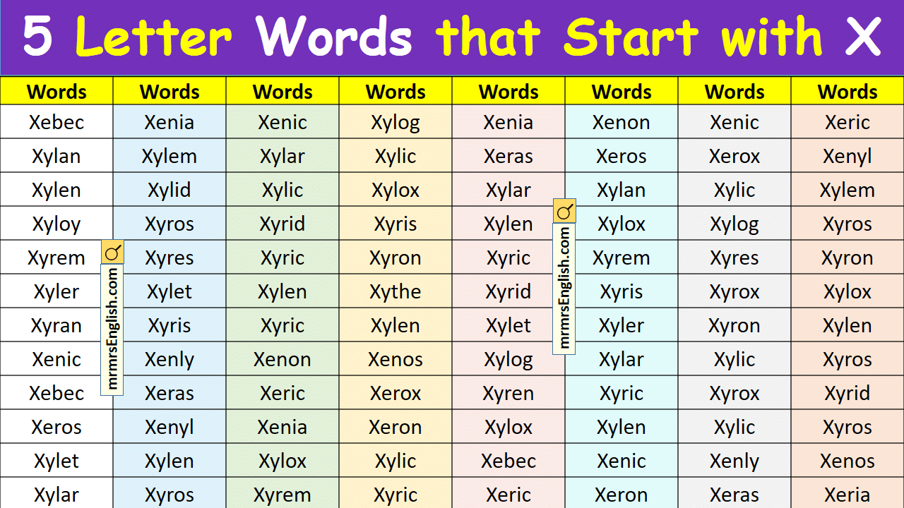 5 Letter Words that Start with X in English with Pictures - MR MRS ENGLISH
