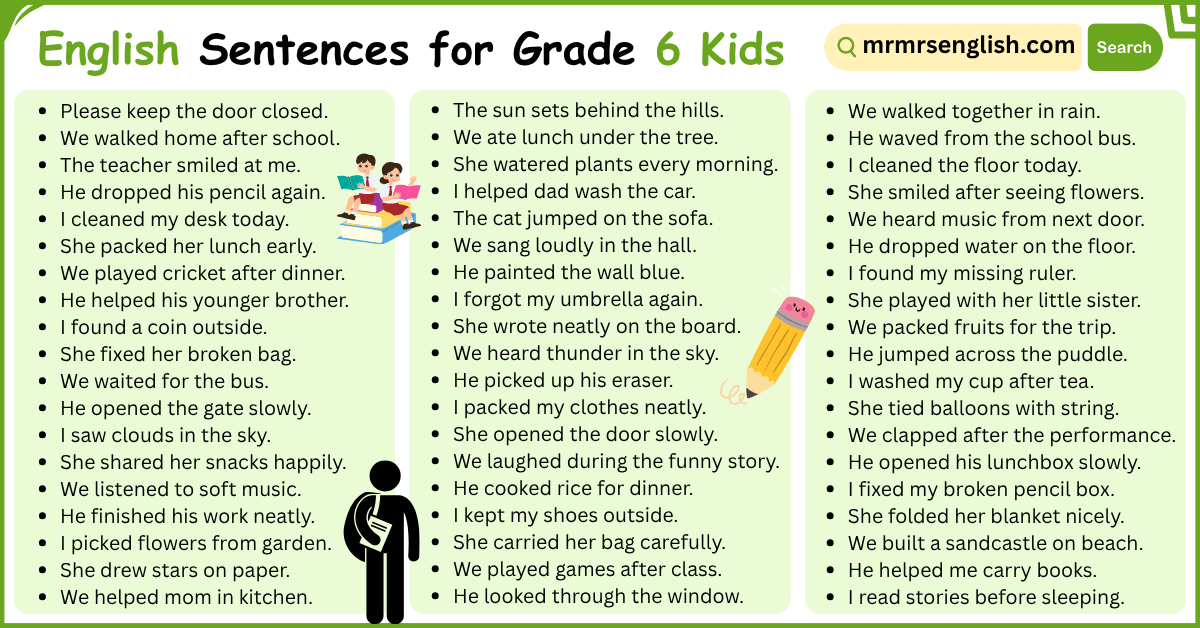 500 English Sentences for Grade 6 Kids with Pictures - MR MRS ENGLISH