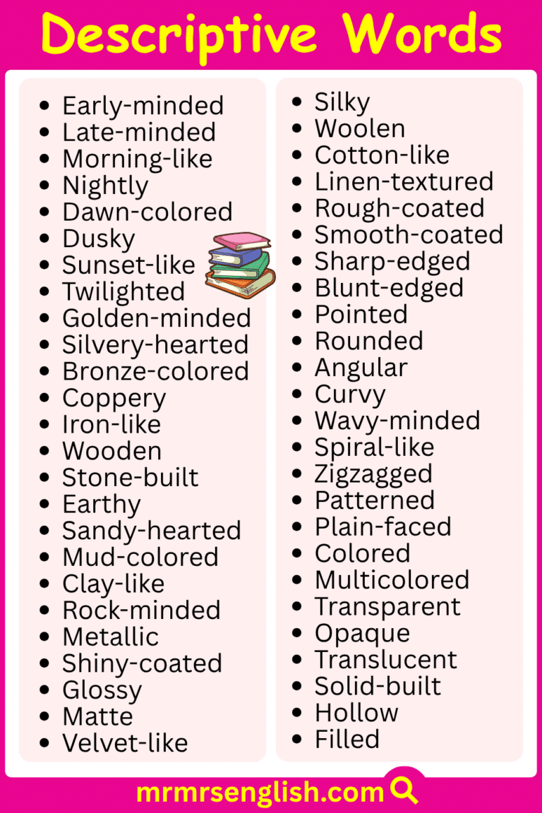 1000 Descriptive Words in English with Pictures - MR MRS ENGLISH