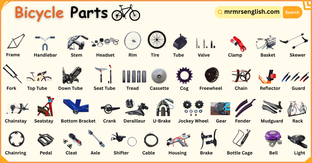 Bicycle Parts Names in English with Their Pictures - MR MRS ENGLISH