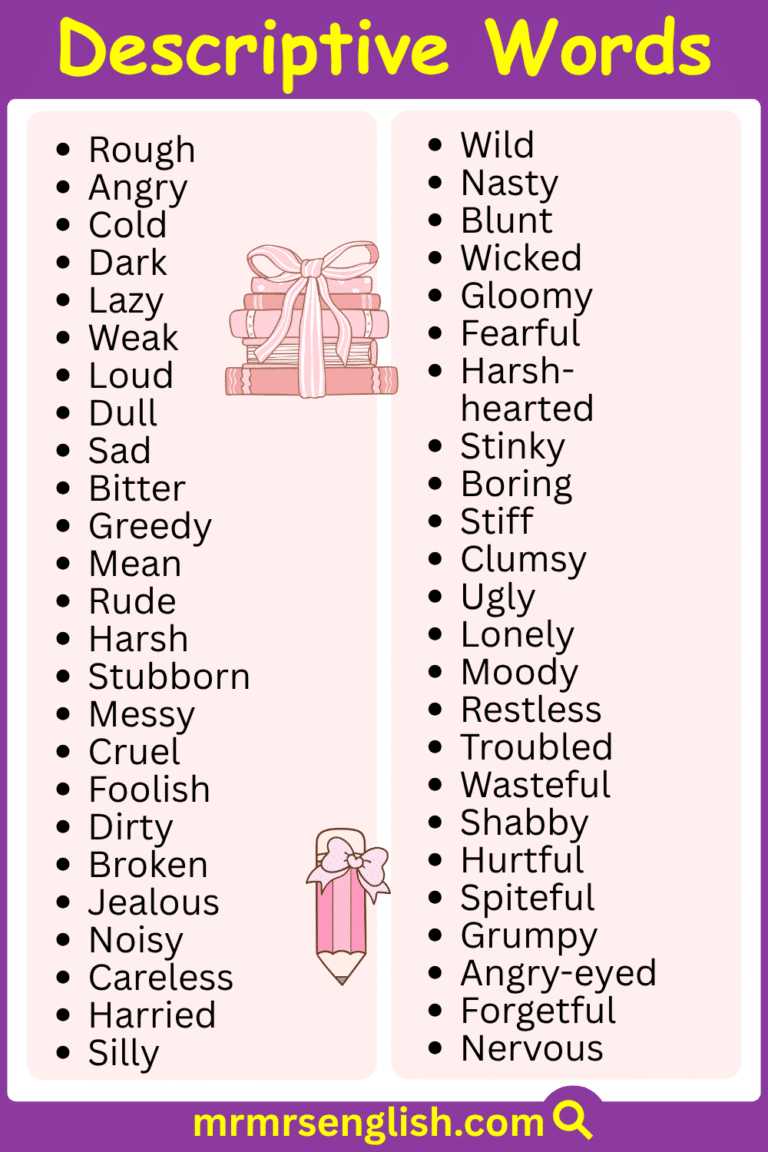 1000 Descriptive Words in English with Pictures - MR MRS ENGLISH