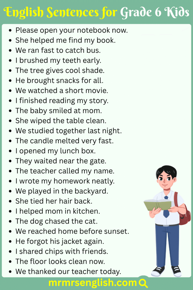 500 English Sentences for Grade 6 Kids with Pictures - MR MRS ENGLISH
