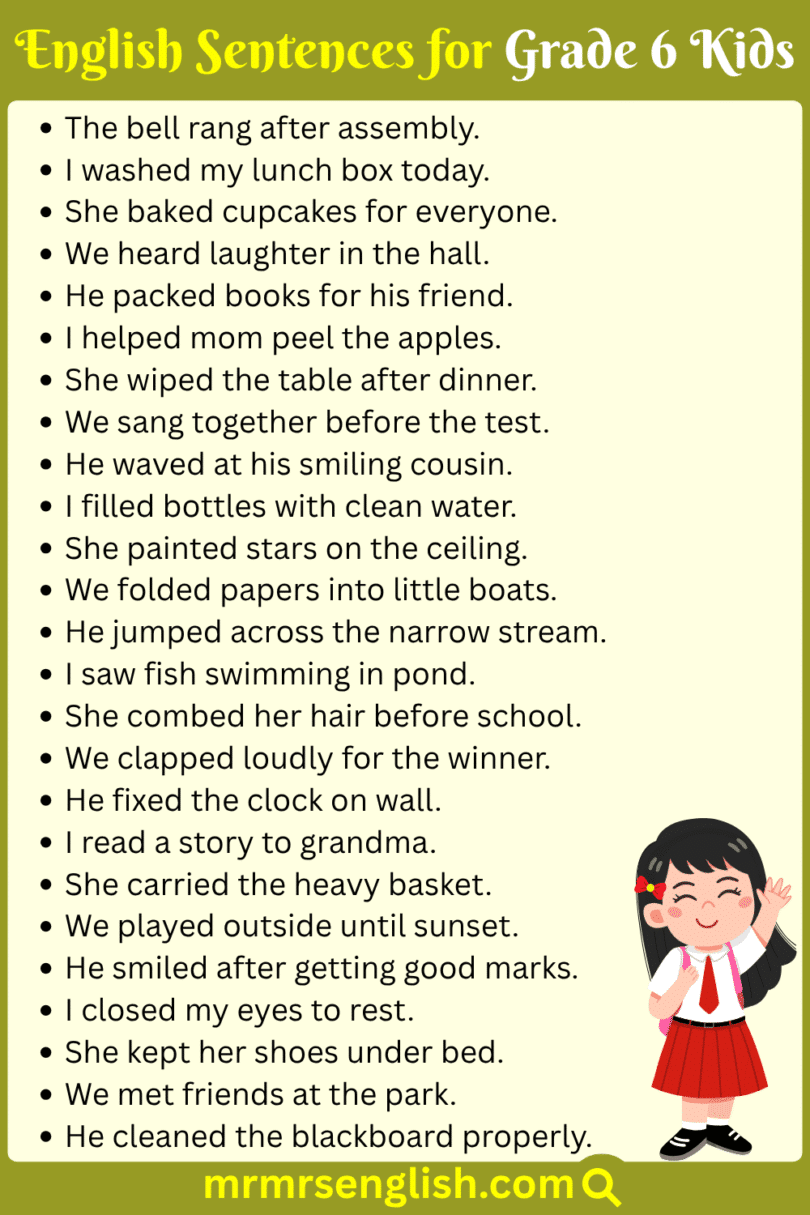 500 English Sentences for Grade 6 Kids with Pictures - MR MRS ENGLISH