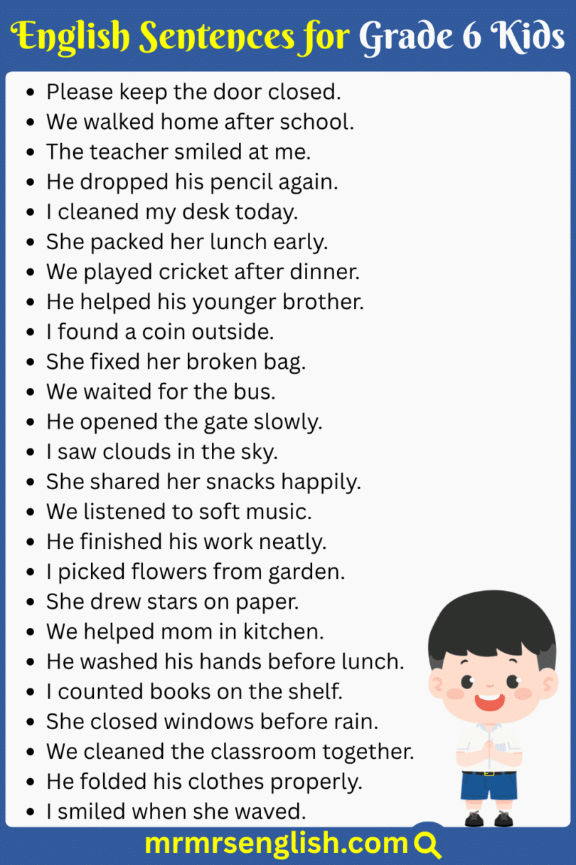 500 English Sentences for Grade 6 Kids with Pictures - MR MRS ENGLISH