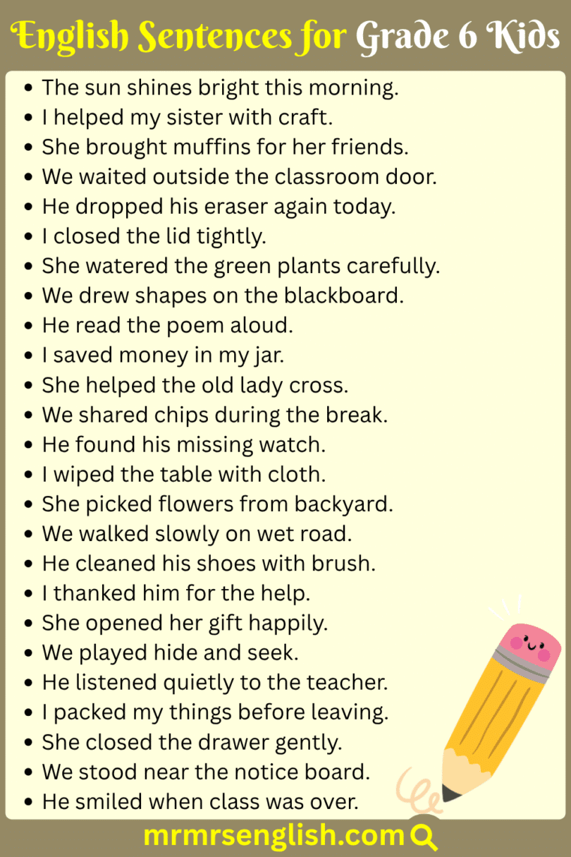 500 English Sentences for Grade 6 Kids with Pictures - MR MRS ENGLISH