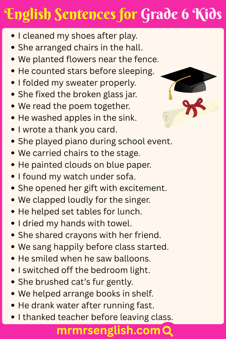 500 English Sentences for Grade 6 Kids with Pictures - MR MRS ENGLISH