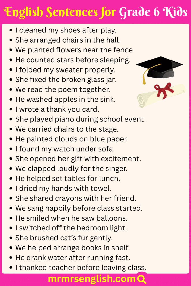 500 English Sentences for Grade 6 Kids with Pictures - MR MRS ENGLISH