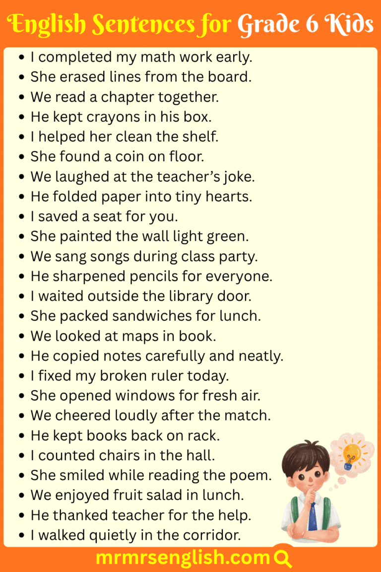 500 English Sentences for Grade 6 Kids with Pictures - MR MRS ENGLISH
