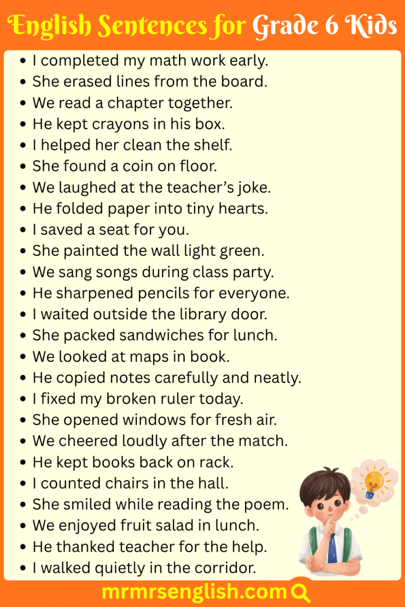 500 English Sentences for Grade 6 Kids with Pictures - MR MRS ENGLISH
