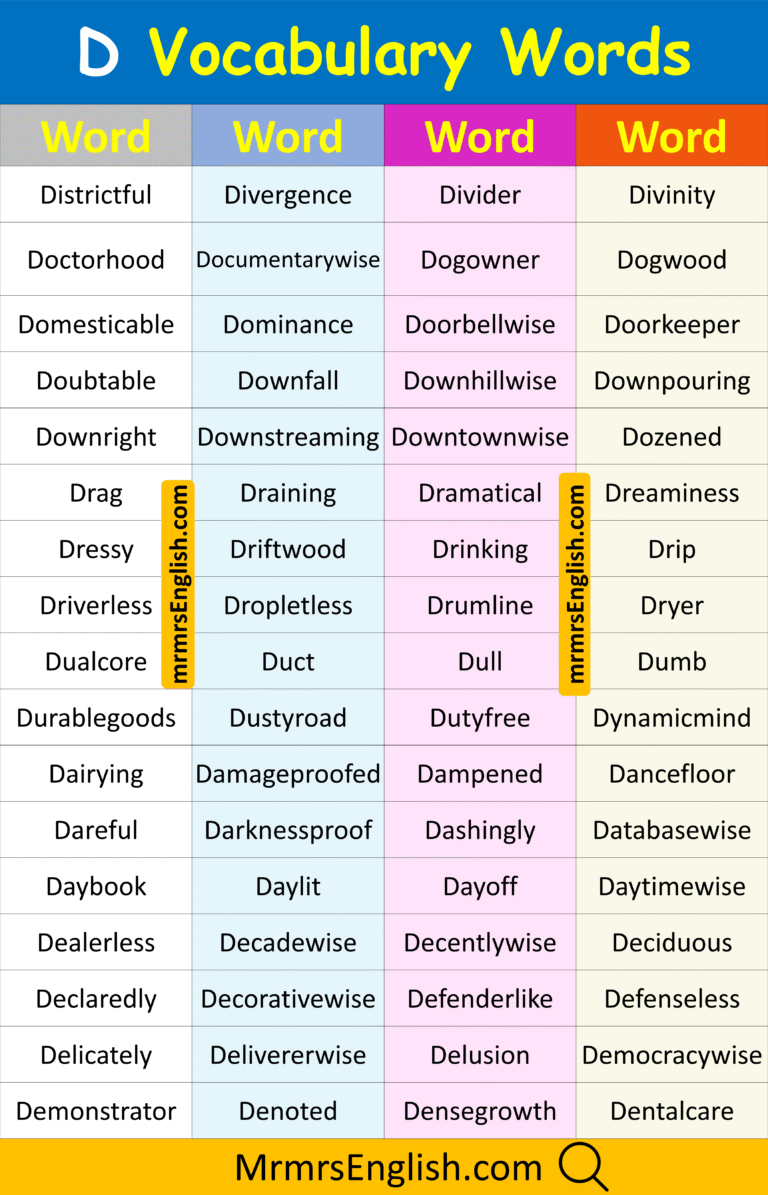 Vocabulary Words that start with D in English with Pictures - MR MRS ...