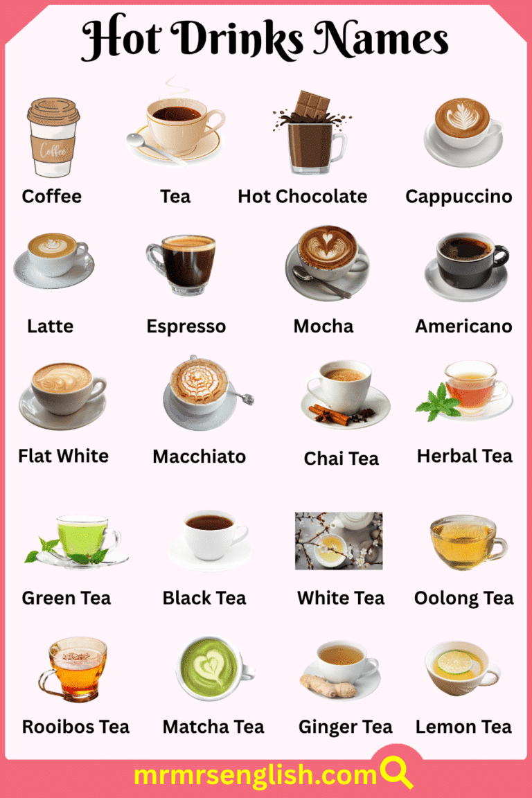 Hot Drinks Names in English with Their Pictures - MR MRS ENGLISH