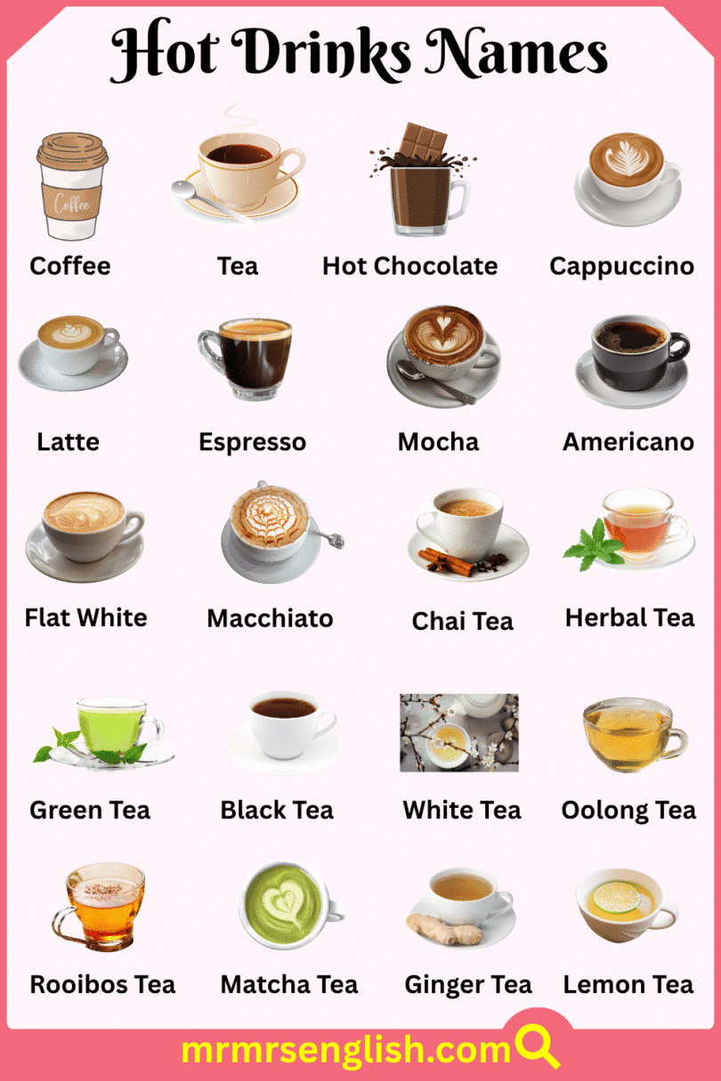 Hot Drinks Names in English with Their Pictures - MR MRS ENGLISH