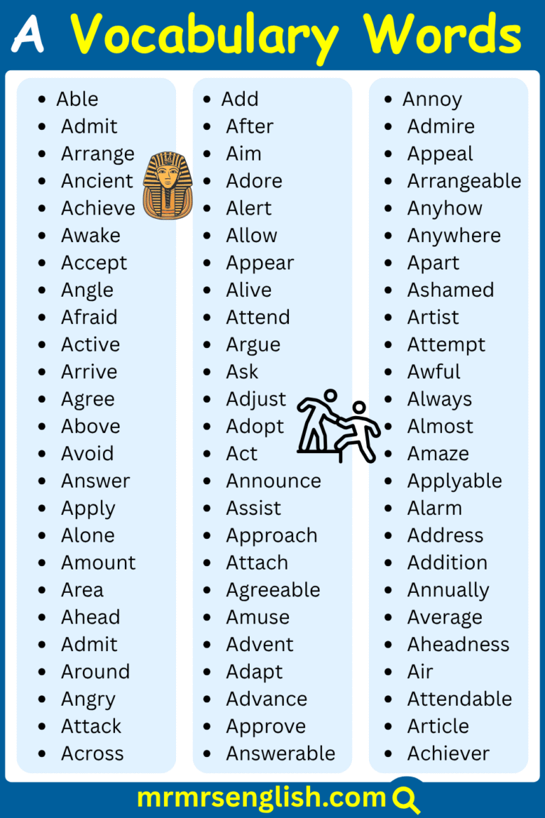Vocabulary Words A To Z in English with Pictures - MR MRS ENGLISH