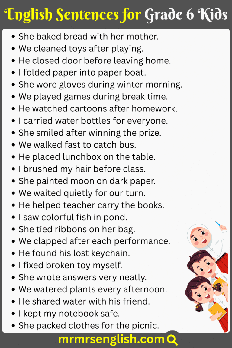 500 English Sentences for Grade 6 Kids with Pictures - MR MRS ENGLISH