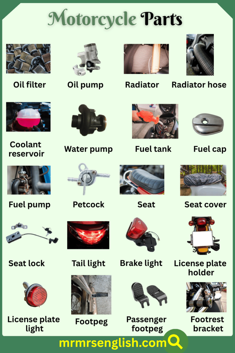 Motorcycle Parts Names in English with Their Pictures - MR MRS ENGLISH