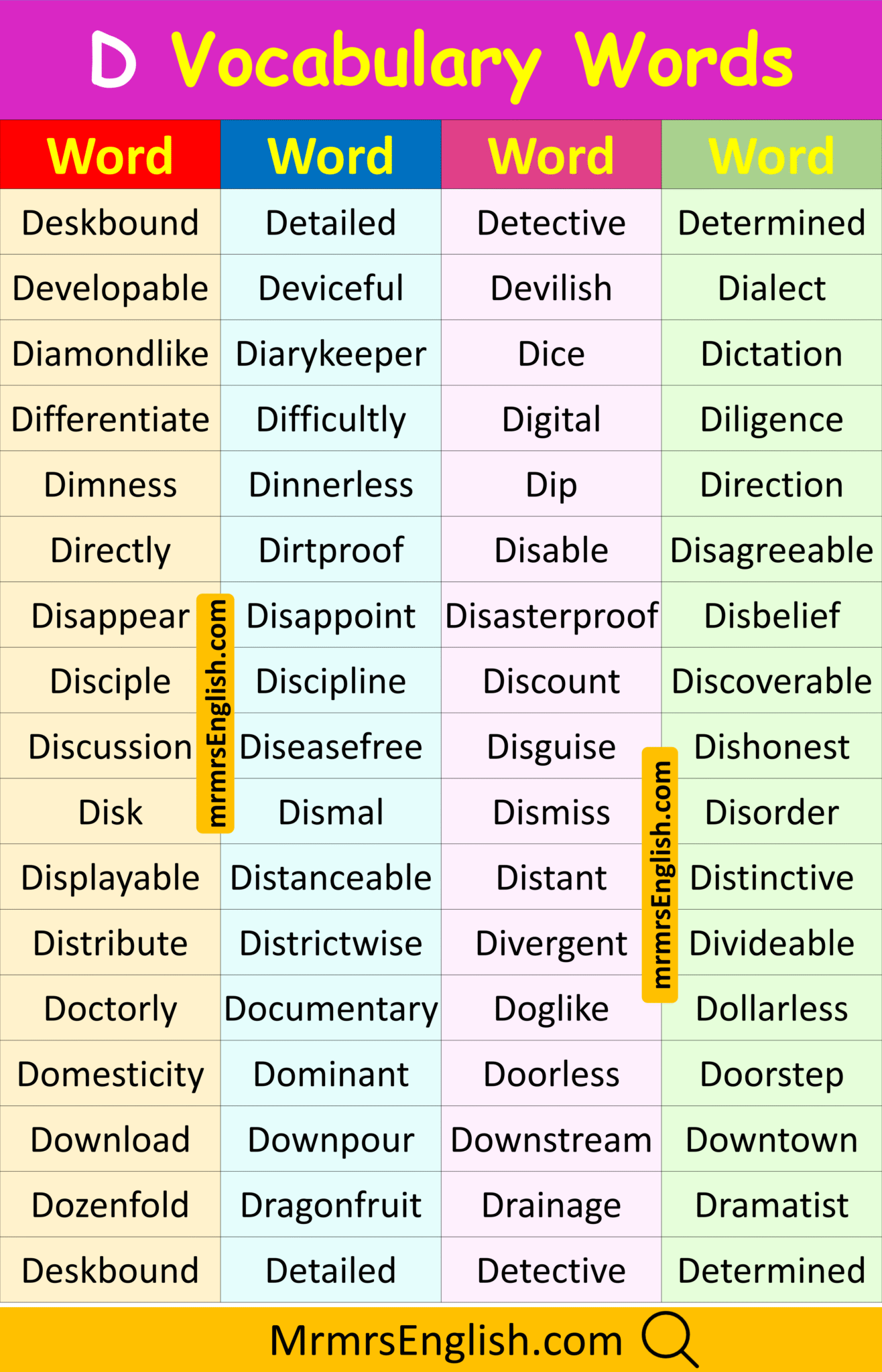 Vocabulary Words that start with D in English with Pictures - MR MRS ...
