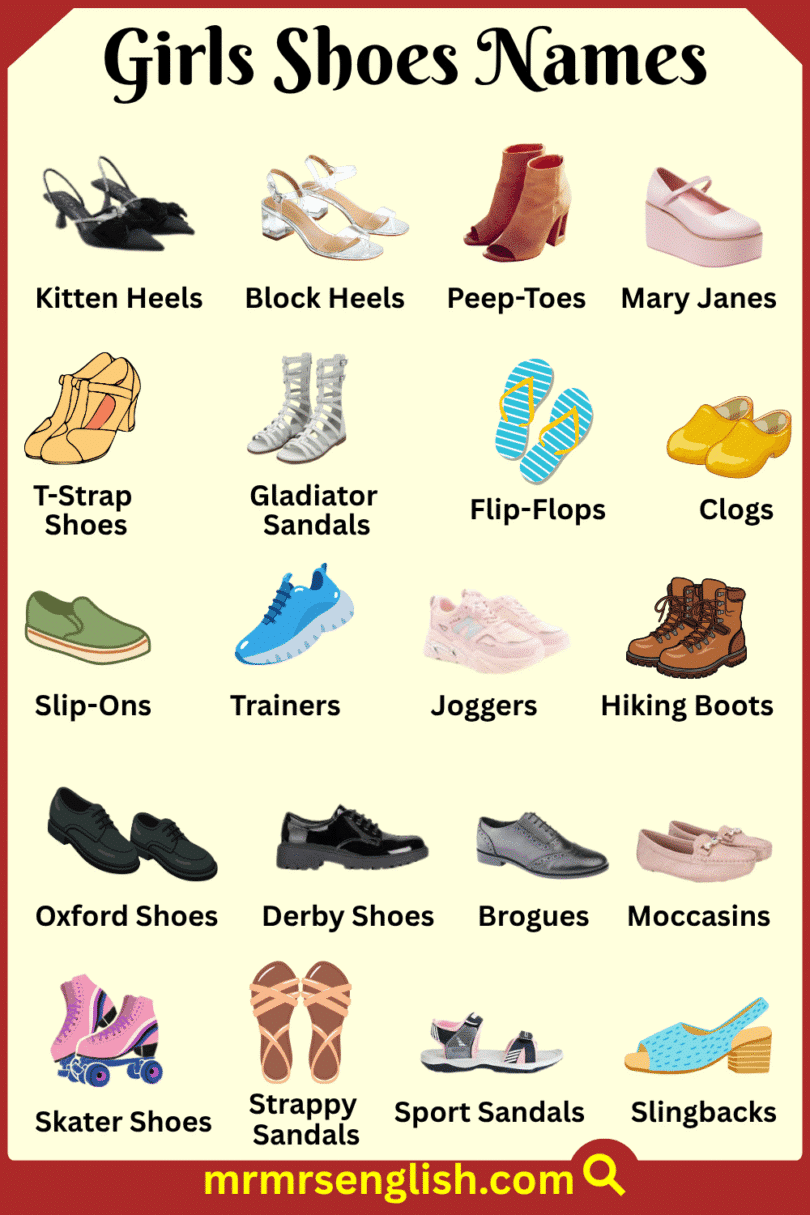 Shoes Names for Girls in English with Their Pictures - MR MRS ENGLISH