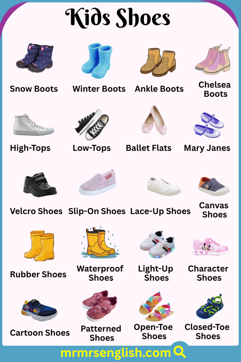 Types of Shoes Names for Kids in English with Pictures - MR MRS ENGLISH