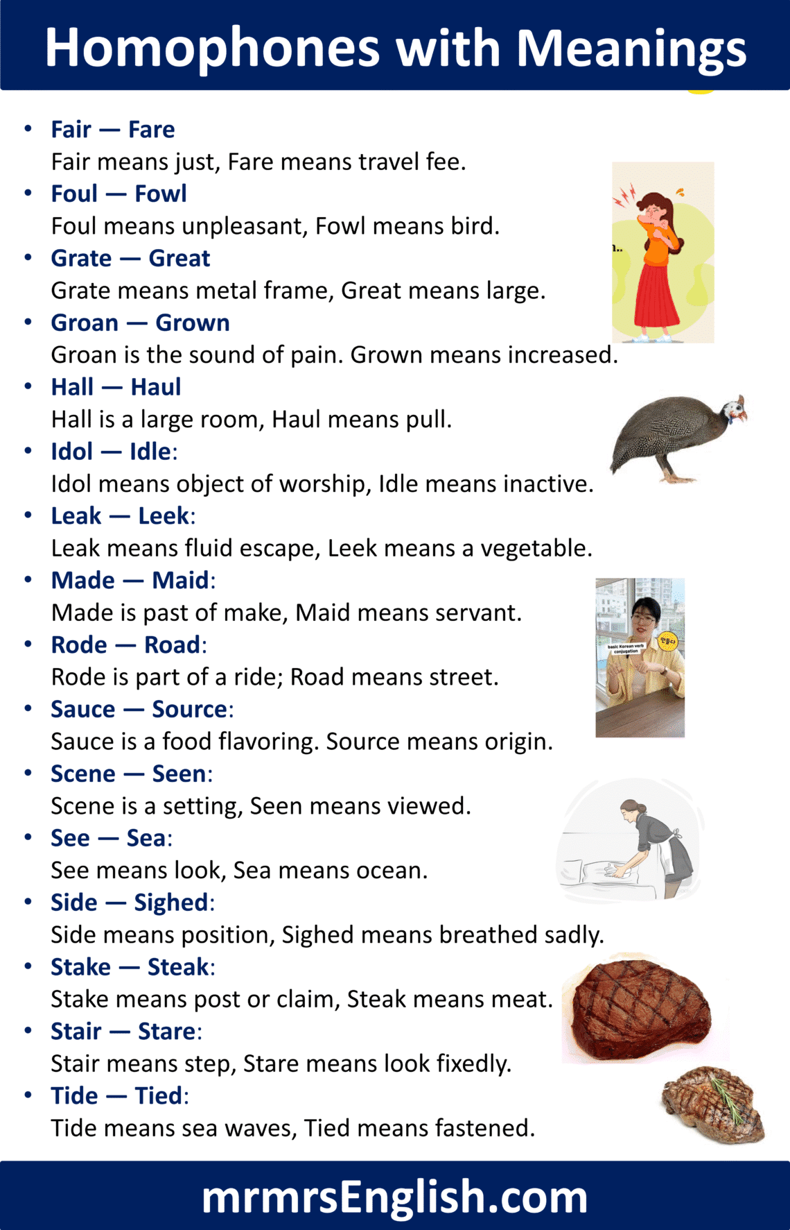 100 Homophones with Their Meanings in English with Pictures - MR MRS ...