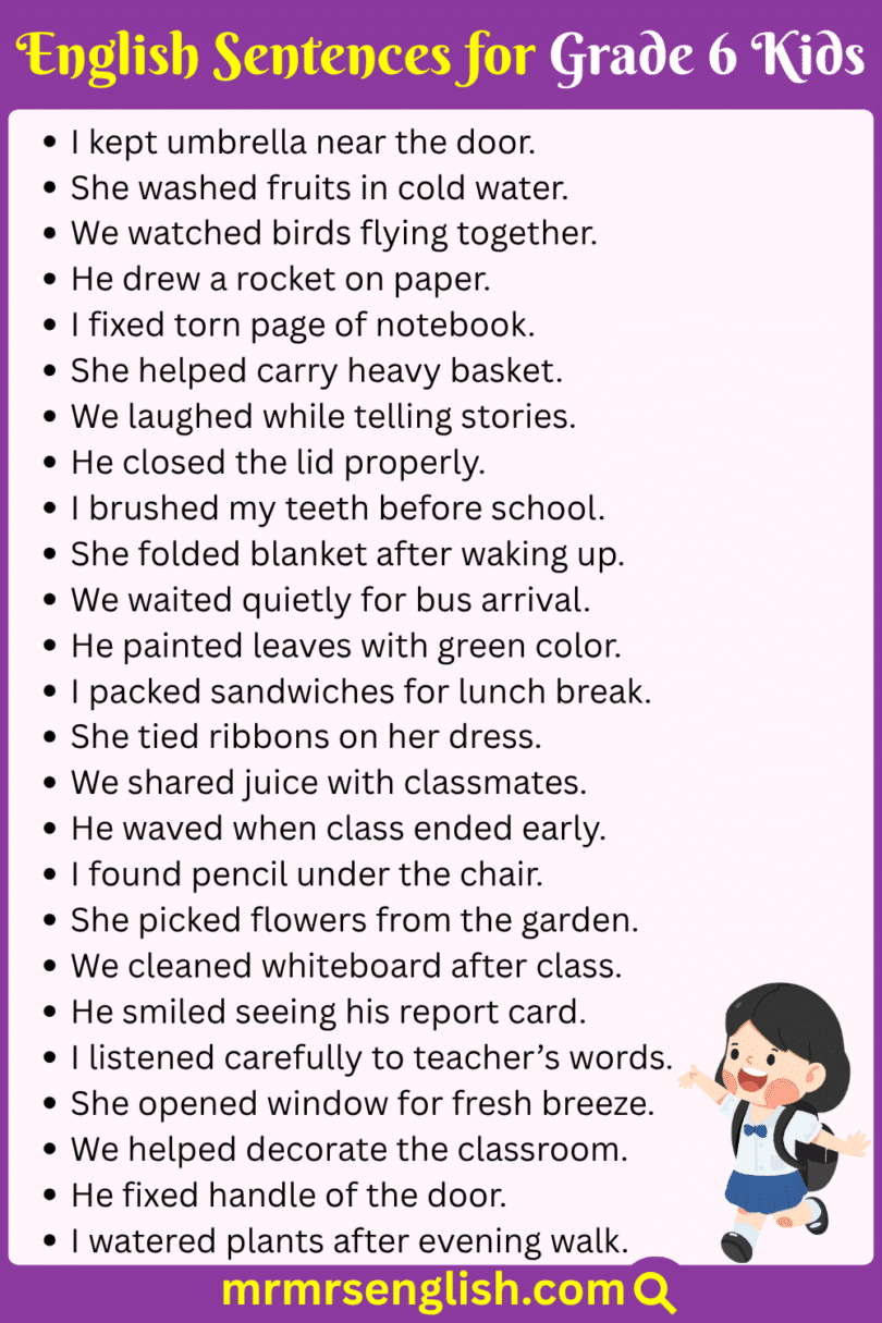 500 English Sentences for Grade 6 Kids with Pictures - MR MRS ENGLISH