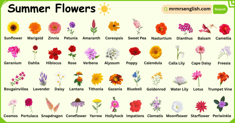 Summer Flowers Names in English with Their Pictures - MR MRS ENGLISH