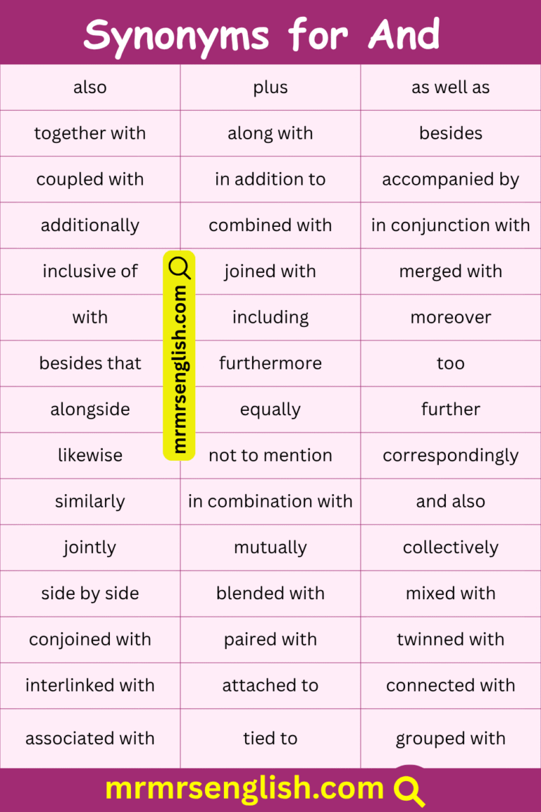 Synonyms for And in English with their Pictures - MR MRS ENGLISH