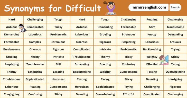 Synonyms for Difficult in English with their Pictures - MR MRS ENGLISH