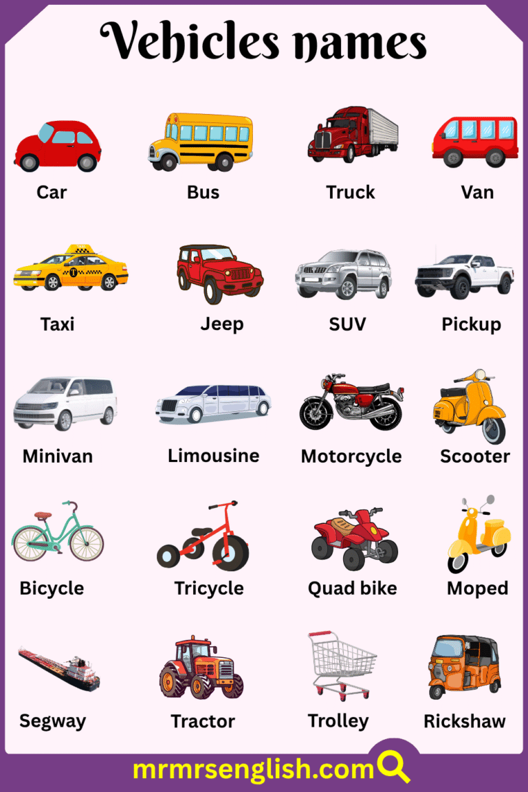 Transportation Vehicles Names in English with their Pictures - MR MRS ...