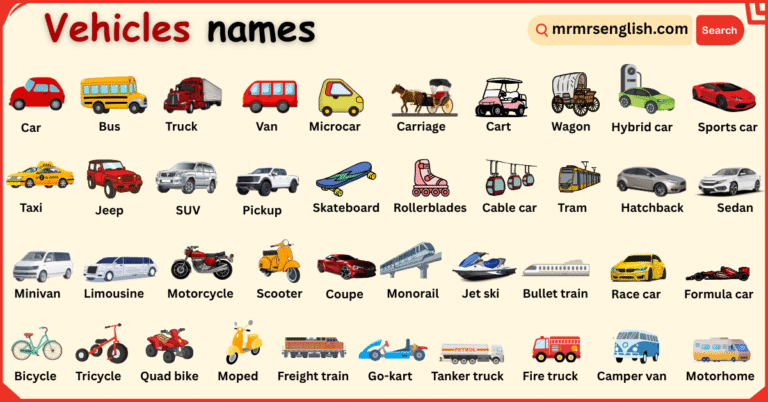Transportation Vehicles Names in English with their Pictures - MR MRS ...