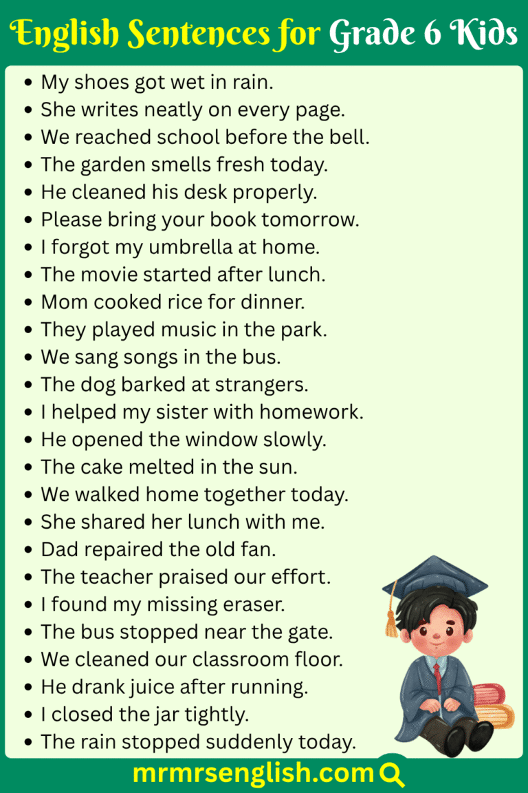 500 English Sentences for Grade 6 Kids with Pictures - MR MRS ENGLISH