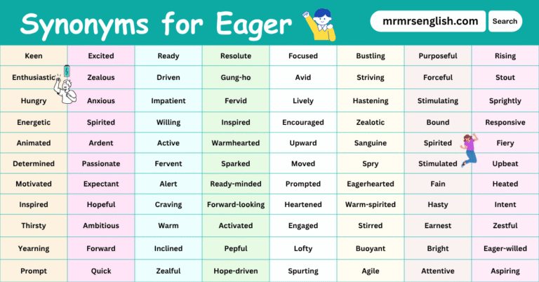 100 Synonyms for Eager in English with their Pictures - MR MRS ENGLISH