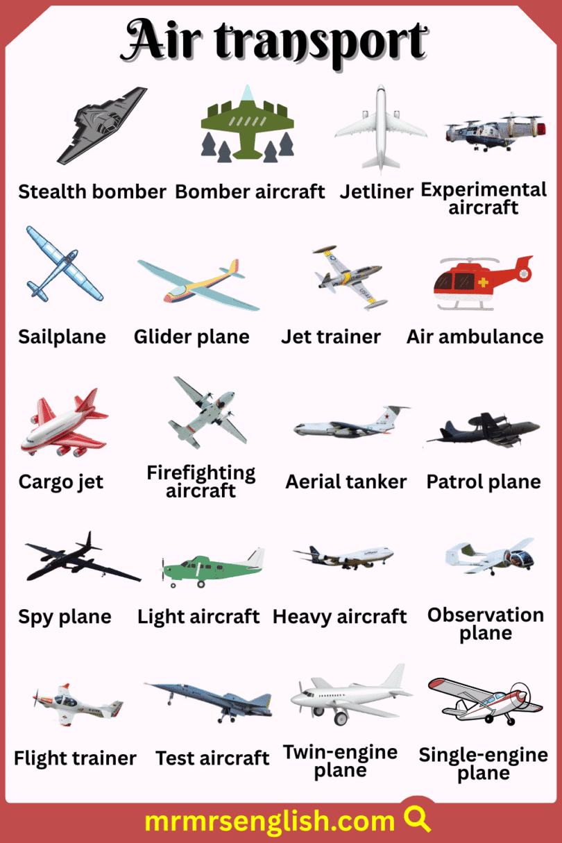 Air Transport Names in English with their Pictures - MR MRS ENGLISH