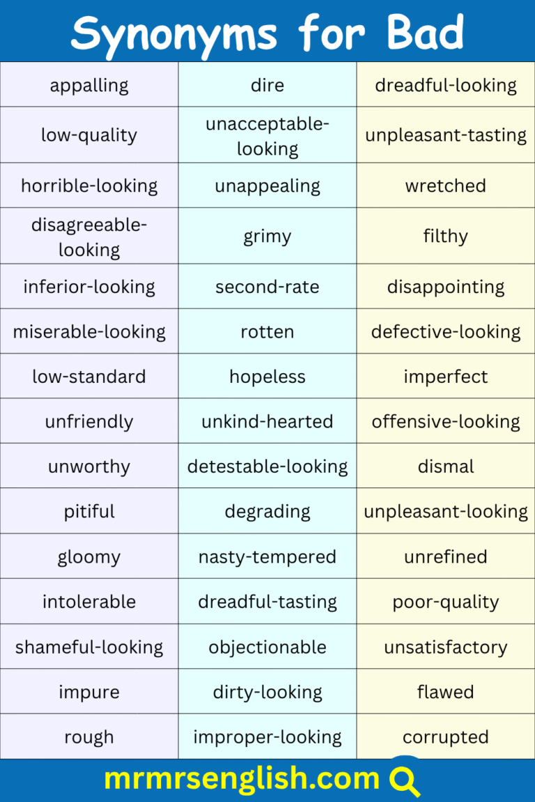 100 Synonyms for Bad in English with their Pictures - MR MRS ENGLISH