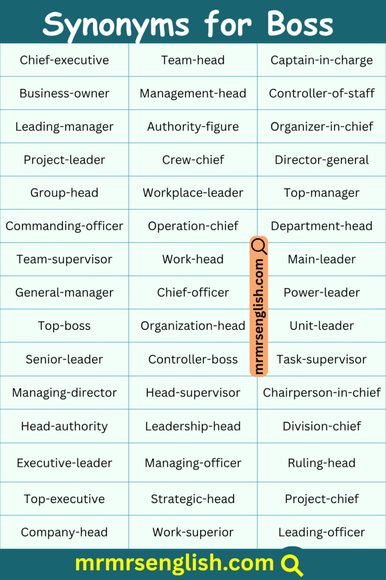 100 Synonyms for Boss in English with their Pictures - MR MRS ENGLISH