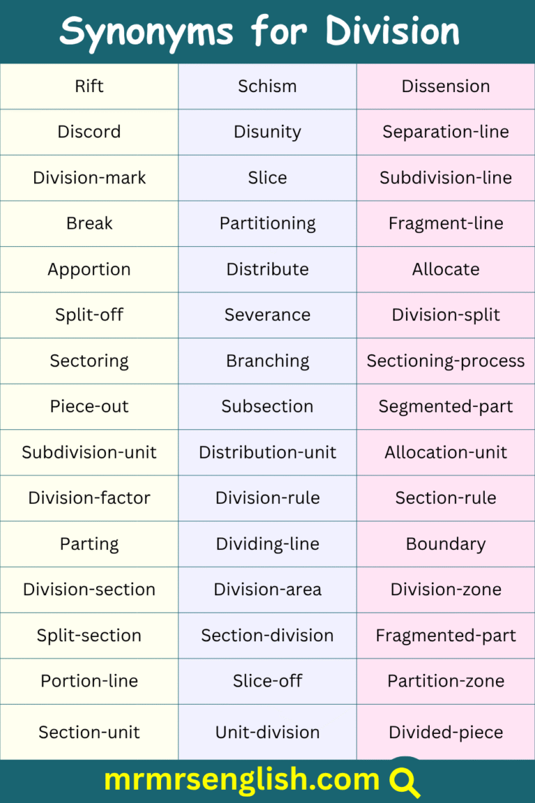 100 Synonyms for Division in English with their Pictures - MR MRS ENGLISH