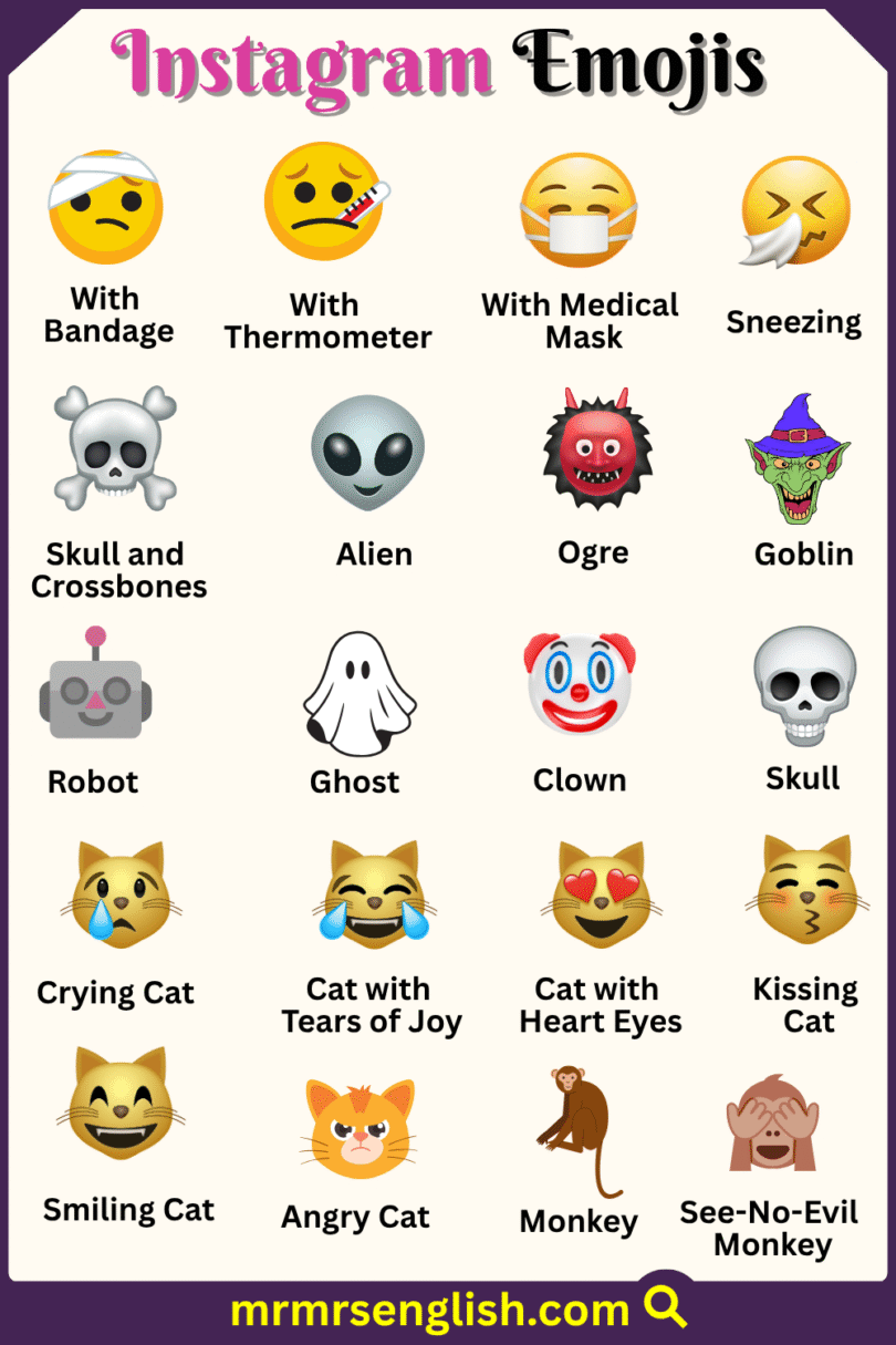Instagram Emojis Names in English with Their Pictures - MR MRS ENGLISH