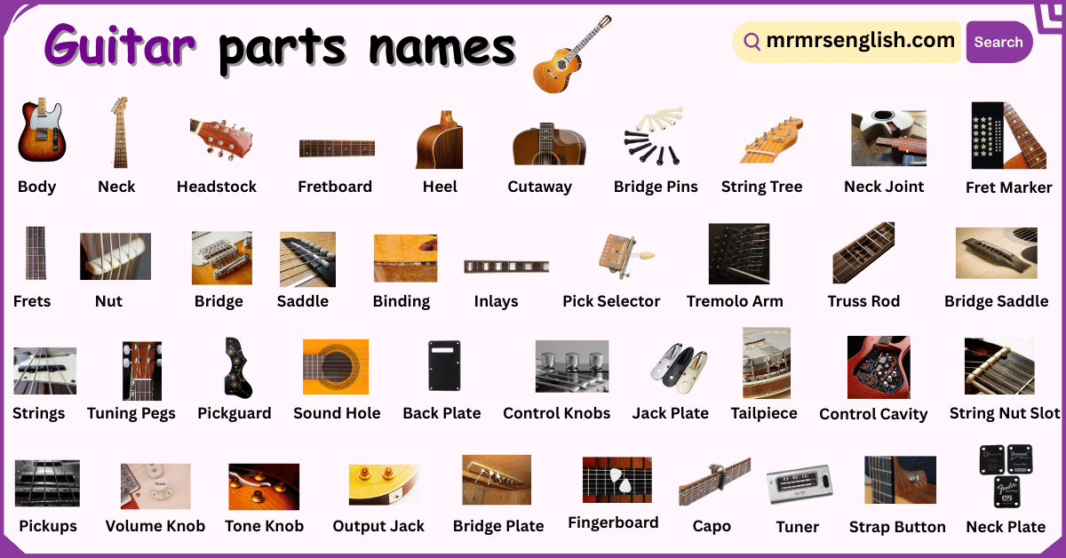 Guitar Parts Names in English with their Pictures - MR MRS ENGLISH